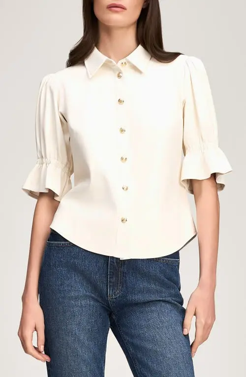 Cinq À Sept Fiona Faux Leather Button-up Shirt - Ivory