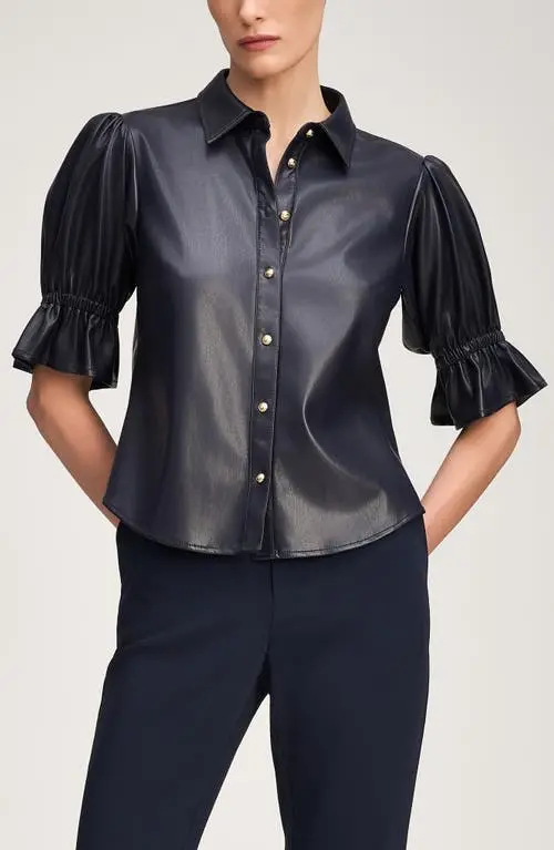 Cinq À Sept Fiona Faux Leather Button-up Shirt - Navy