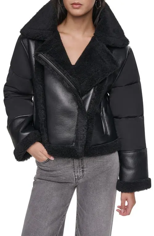 Dkny Puff-sleeve Faux Shearling Jacket