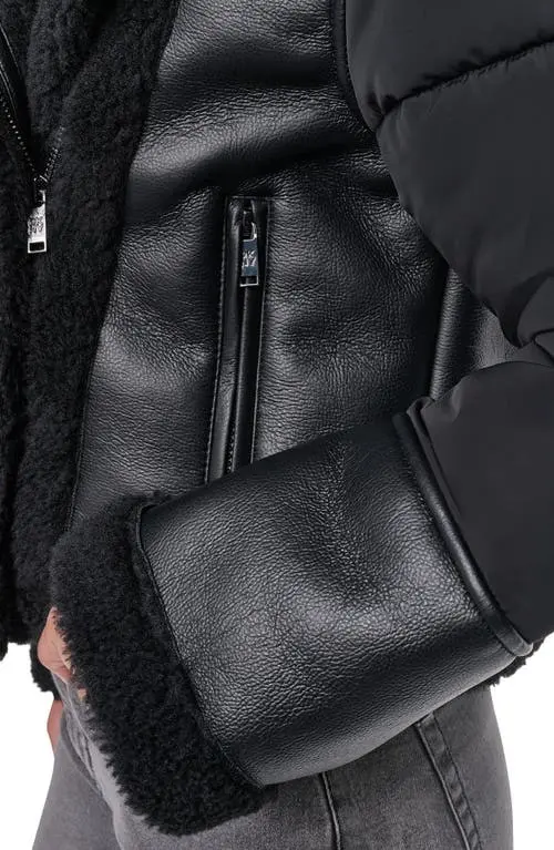 Dkny Puff-sleeve Faux Shearling Jacket