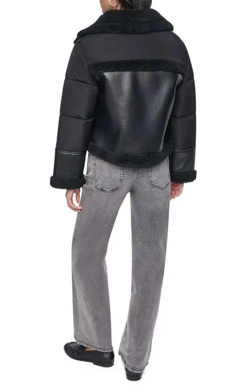 Dkny Puff-sleeve Faux Shearling Jacket