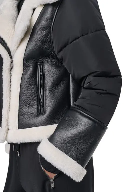 Dkny Faux Shearling Moto Jacket With Quilted Puffer Sleeves - Blk/ivory