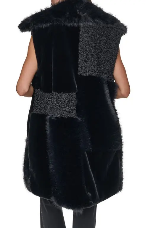 Dkny Patch Mix Faux Fur Long Vest