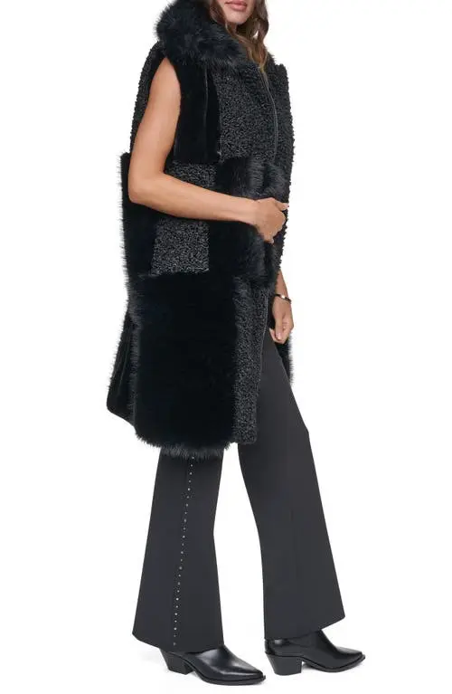 Dkny Patch Mix Faux Fur Long Vest