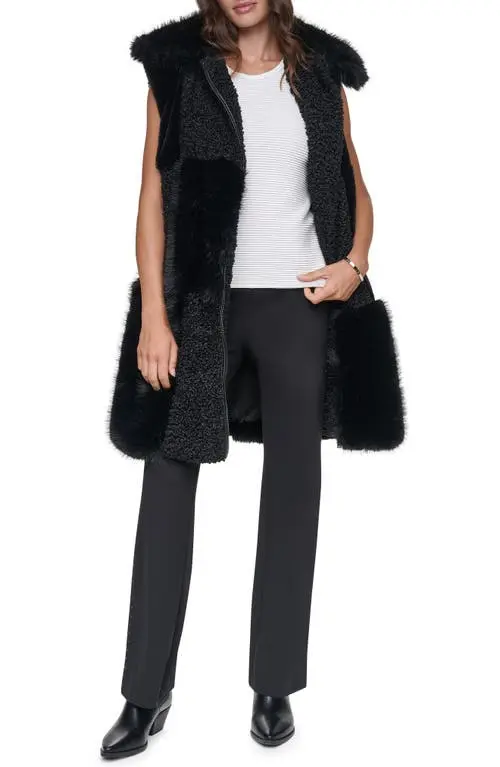 Dkny Patch Mix Faux Fur Long Vest