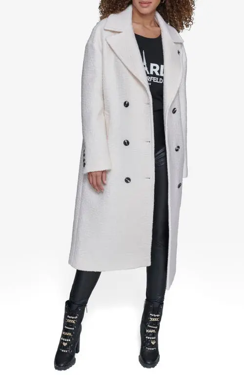 Karl Lagerfeld Paris Textured Double Breasted Coat - White