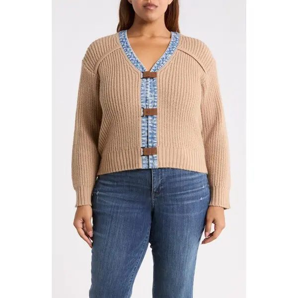 CITY BLUES Denim Trim Cropped Cardigan