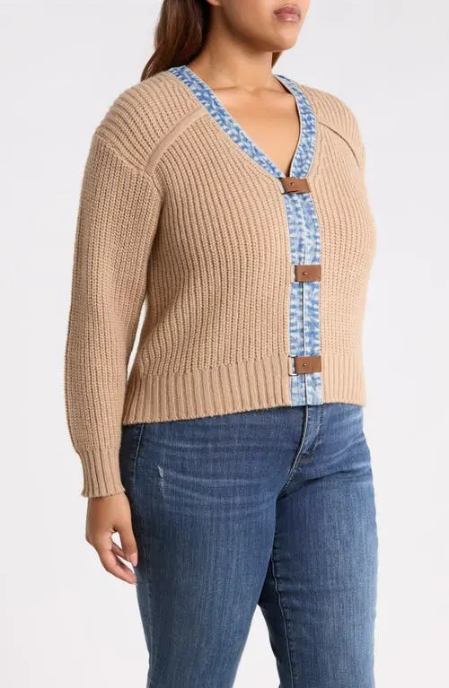 CITY BLUES Denim Trim Cropped Cardigan