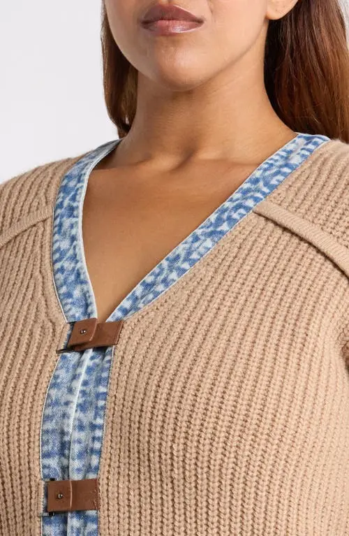 CITY BLUES Denim Trim Cropped Cardigan