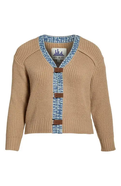 CITY BLUES Denim Trim Cropped Cardigan