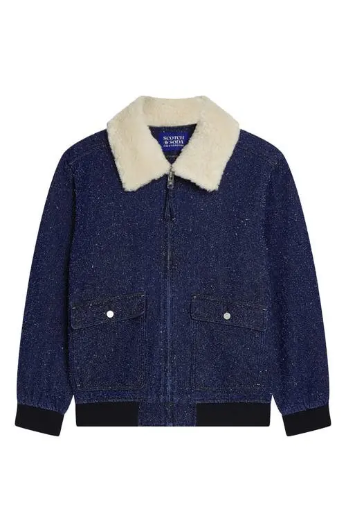 Scotch & Soda Denim Flight Jacket With Faux Shearling Collar