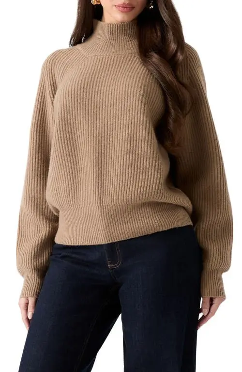 MARCIANO Denise Mock Neck Cashmere Blend Sweater - Light Brown