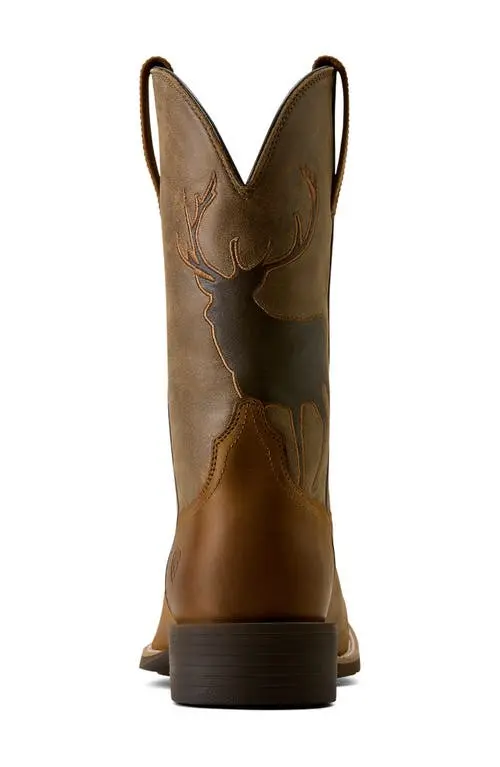Ariat Sport Trail Cam Wide Square Toe Western Boot With Buck Embroidery