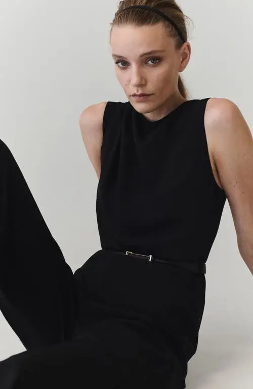 Mango Sleeveless Belted Jumpsuit With Boatneck And Hidden Back-zip Closure - Black