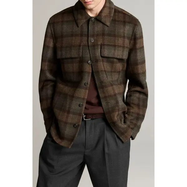 Vince Plaid Shirt Jacket - Night Leaf Combo