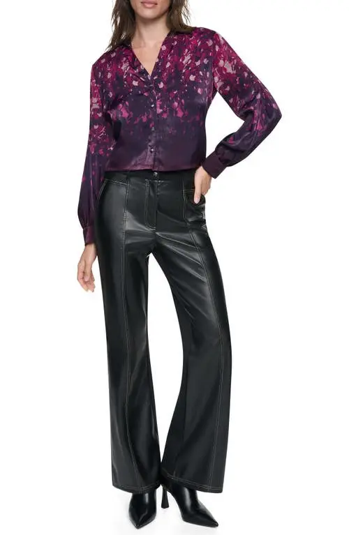 Dkny Faux Leather Paneled Straight Leg Pants