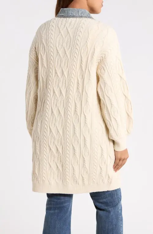 CITY BLUES Denim Collar Cable Knit Cardigan