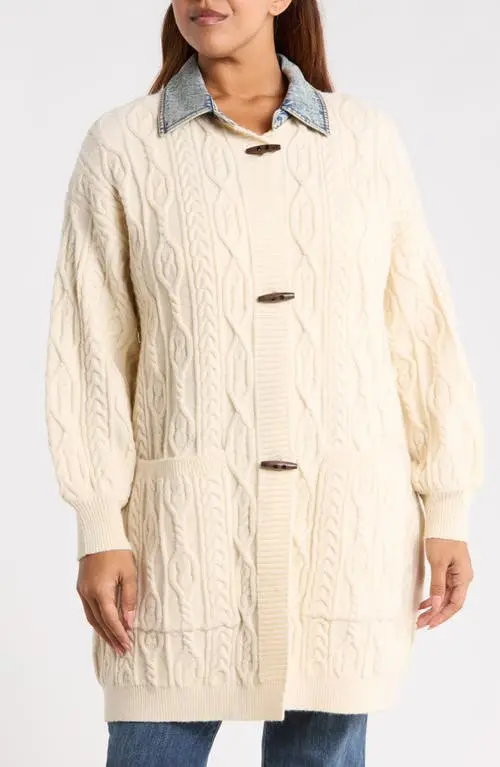 CITY BLUES Denim Collar Cable Knit Cardigan