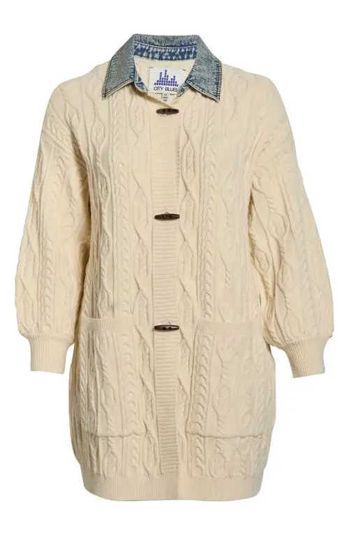 CITY BLUES Denim Collar Cable Knit Cardigan