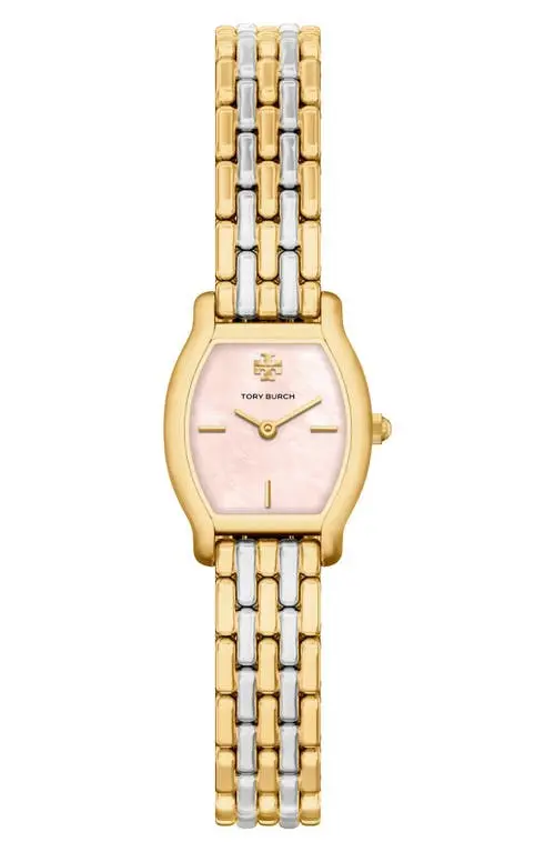Tory Burch Eleanor Curve Mini Two Tone Bracelet Watch - Two Tone/pink