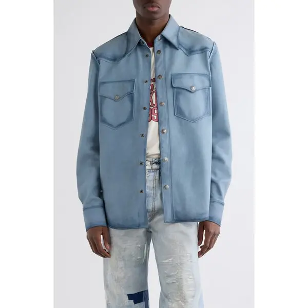 Acne Studios Lestern Suede Leather Overshirt - Light Blue
