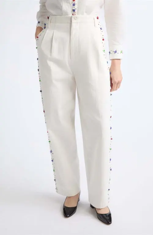 BODE Button Jar Cotton Wide Leg Pants - White Multi