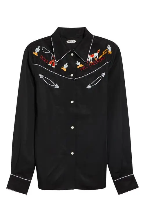 BODE Checkers Embroidered Western Snap-up Shirt - Black Multi