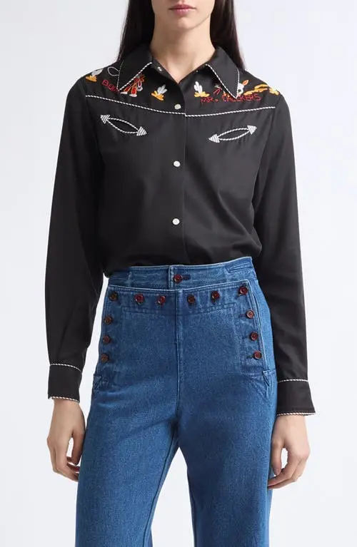 BODE Western Embroidered Viscose Shirt - Black Multi