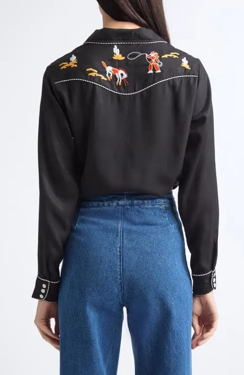 BODE Western Embroidered Viscose Shirt - Black Multi