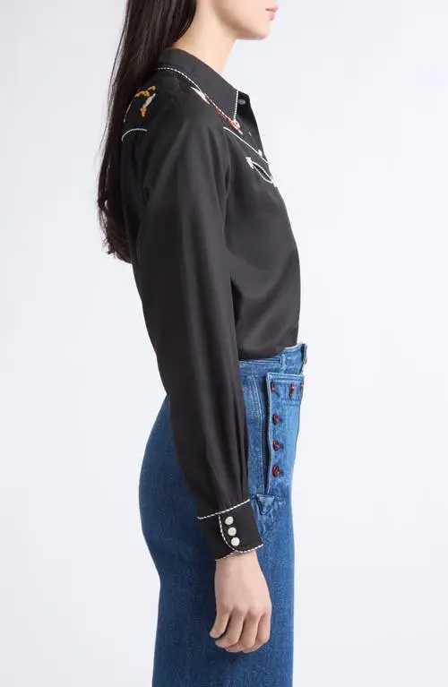 BODE Western Embroidered Viscose Shirt - Black Multi