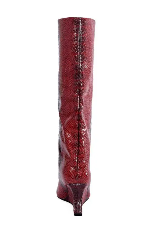 AZALEA WANG Brun Faux Snakeskin Knee High Wedge Boot