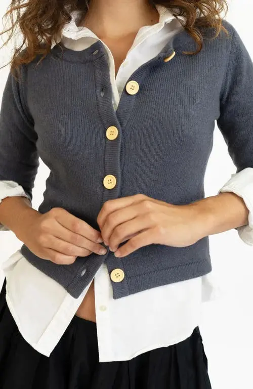 ODDLI 3/4 Sleeve Cashmere Cardigan - Dark Grey