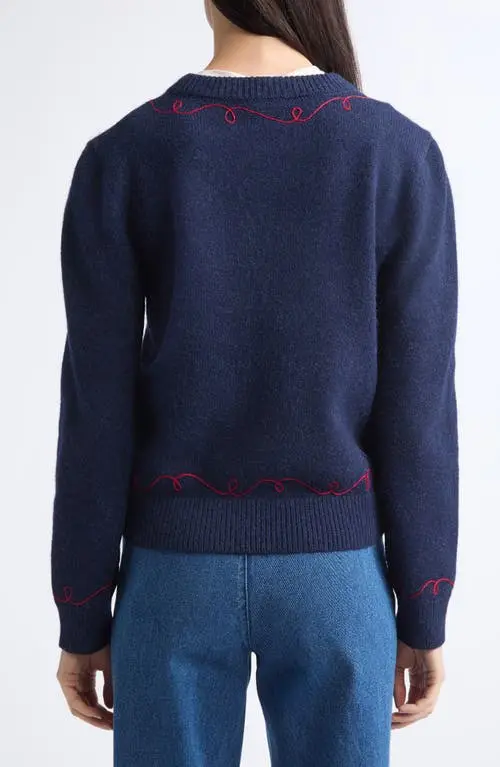 BODE Appliqué & Embroidered Alpaca & Merino Wool Crewneck Sweater - Navy