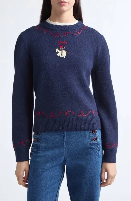 BODE Appliqué & Embroidered Alpaca & Merino Wool Crewneck Sweater - Navy