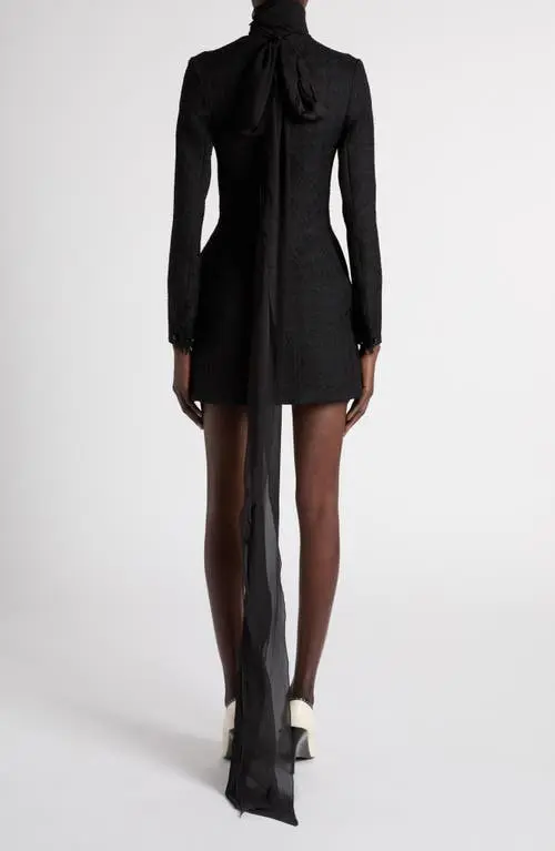 Alexander McQueen Long Sleeve Stretch Wool & Mohair Light Tweed Evening Minidress
