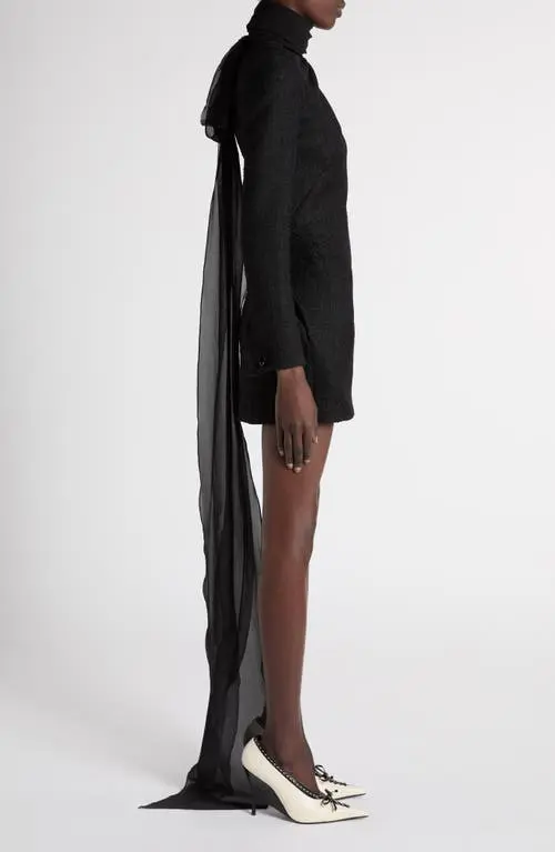 Alexander McQueen Long Sleeve Stretch Wool & Mohair Light Tweed Evening Minidress