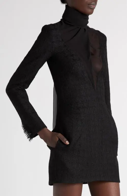 Alexander McQueen Long Sleeve Stretch Wool & Mohair Light Tweed Evening Minidress