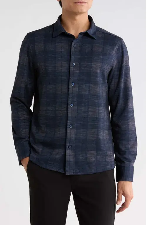 Robert Barakett Meteor Plaid Knit Button-up Shirt