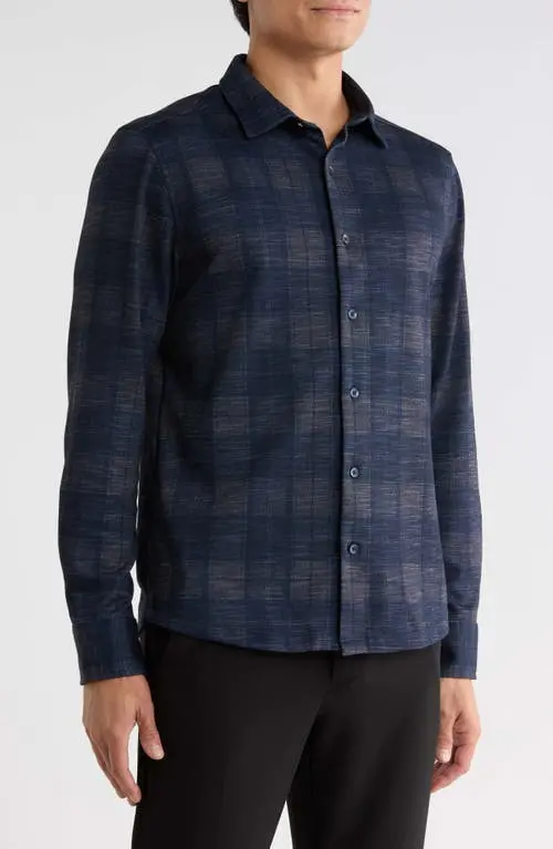 Robert Barakett Meteor Plaid Knit Button-up Shirt