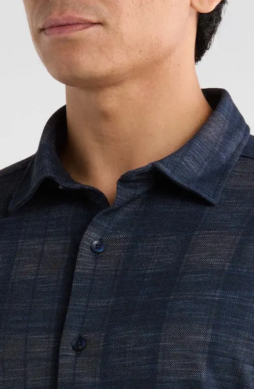Robert Barakett Meteor Plaid Knit Button-up Shirt