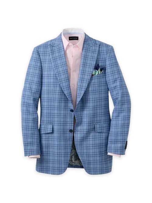 PAUL FREDRICK Wool Blend Single Breasted Peak Lapel Sport Coat - Blue/green