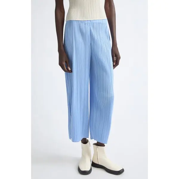 Issey Miyake Pleated Crop Straight Leg Pants - Light Blue