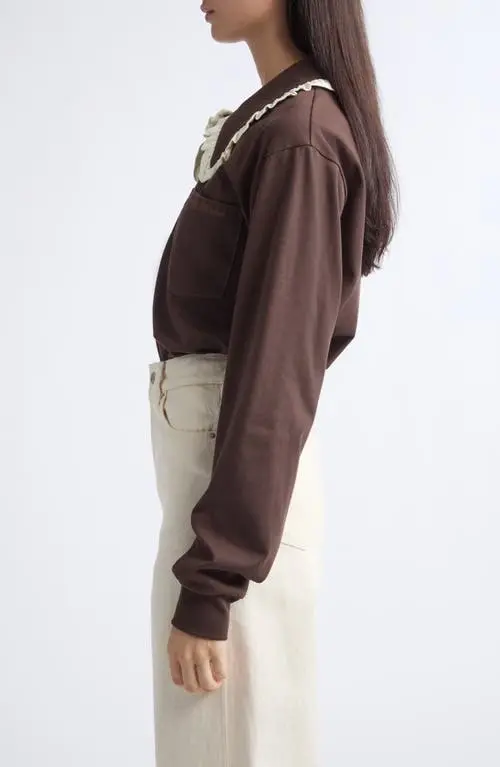 TANNER FLETCHER Long Sleeve Cotton Top With Ruffle Collar