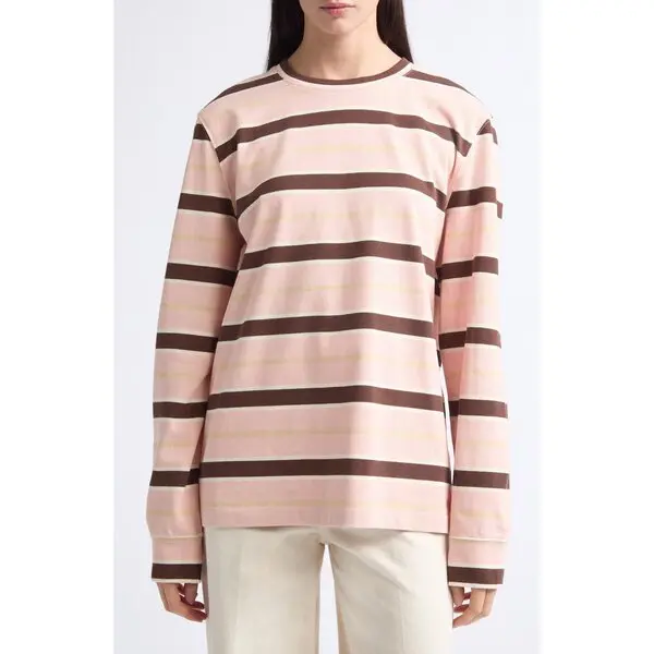 TANNER FLETCHER Flynn Stripe Long Sleeve Cotton T-shirt - Pink