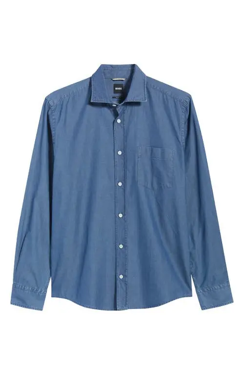 BOSS Rob Cotton Poplin Button-up Shirt - Open Blue