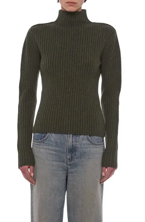 Helmut Lang Ribbed Mock Neck Sweater - Thyme