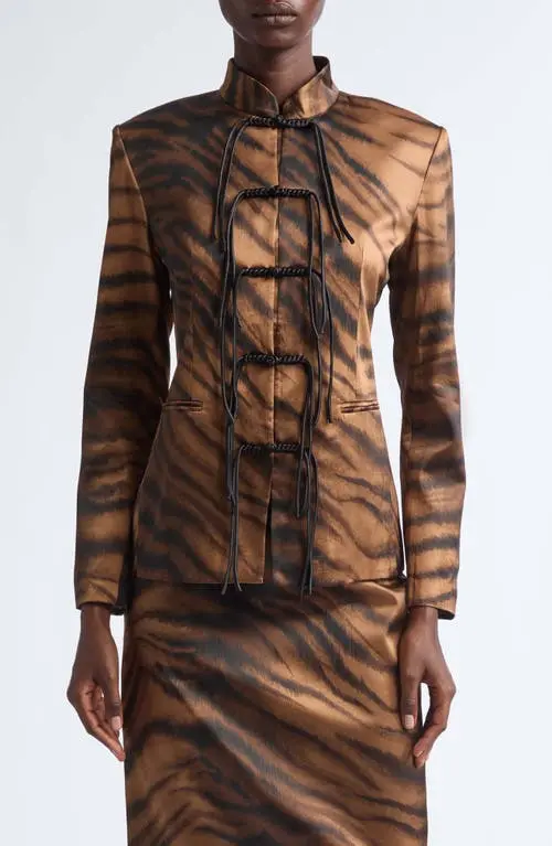 KIM SHUI Print Silk Blend Satin Jacket - Tiger