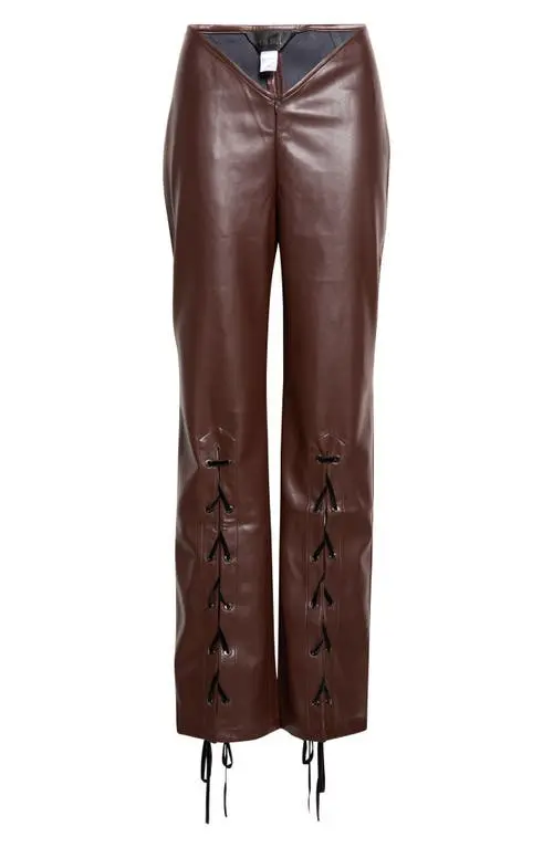 KIM SHUI V Line Faux Leather Pants - Dark Brown