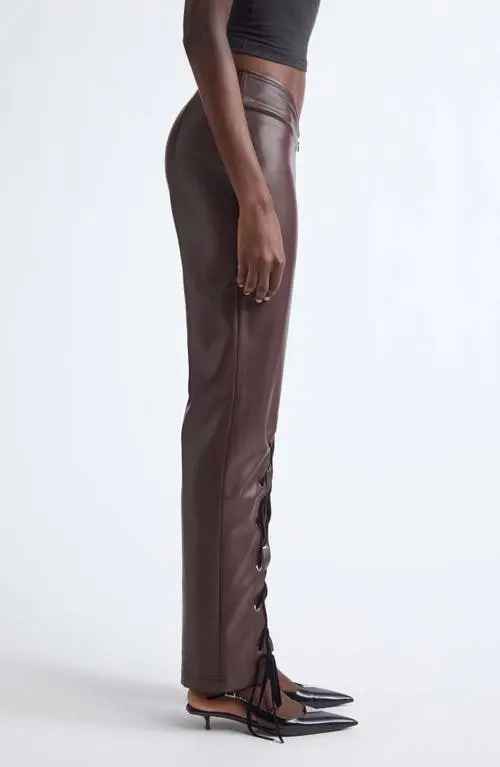 KIM SHUI Faux Leather V-cut Waist Pants With Velvet Lacing