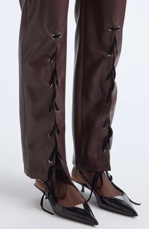 KIM SHUI Faux Leather V-cut Waist Pants With Velvet Lacing